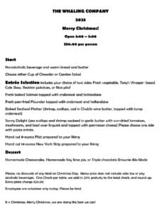 Christmas Menu - The Whaling Company